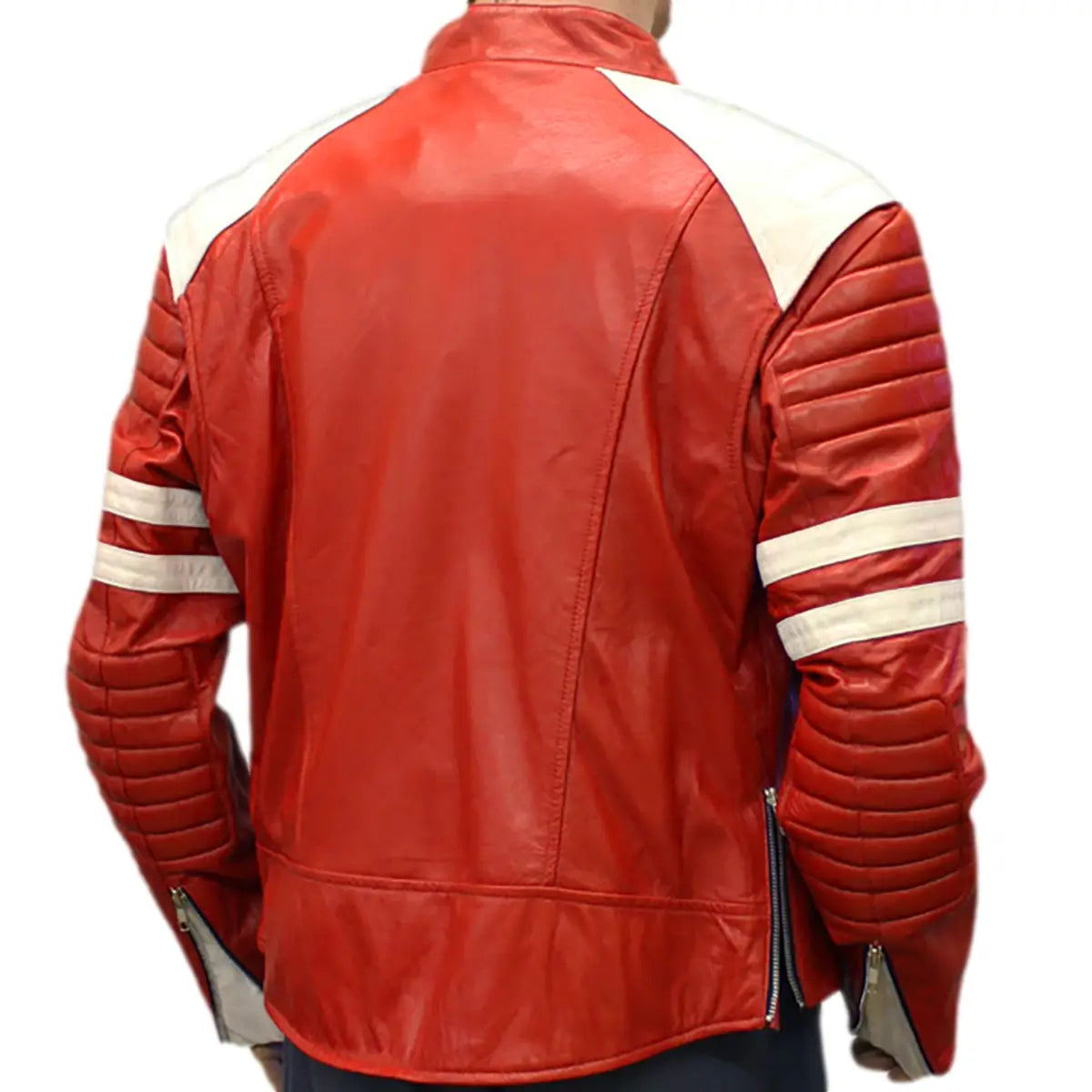Brad Pitts Tyler Durden Fight Club Mayhem Red & White Leather Jacket ...