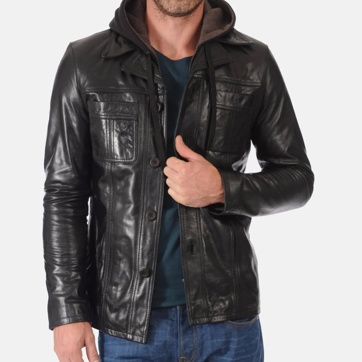 Men’s Kansas Black Genuine Buffalo Leather Jacket – Pro Leather Craft